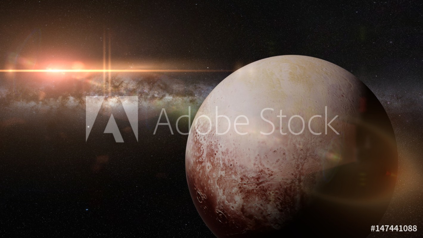 dwarf planet Pluto in front of the beautiful bright Milky Way galaxy from Wallmural | Wallpassion